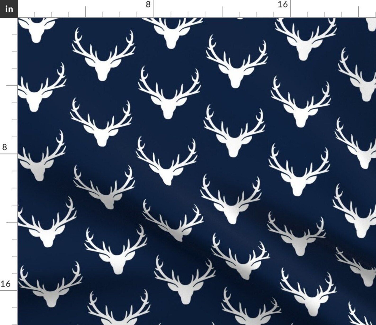Blue Buck Antlers Fabric Navy White Deer Antlers Heads - Etsy España