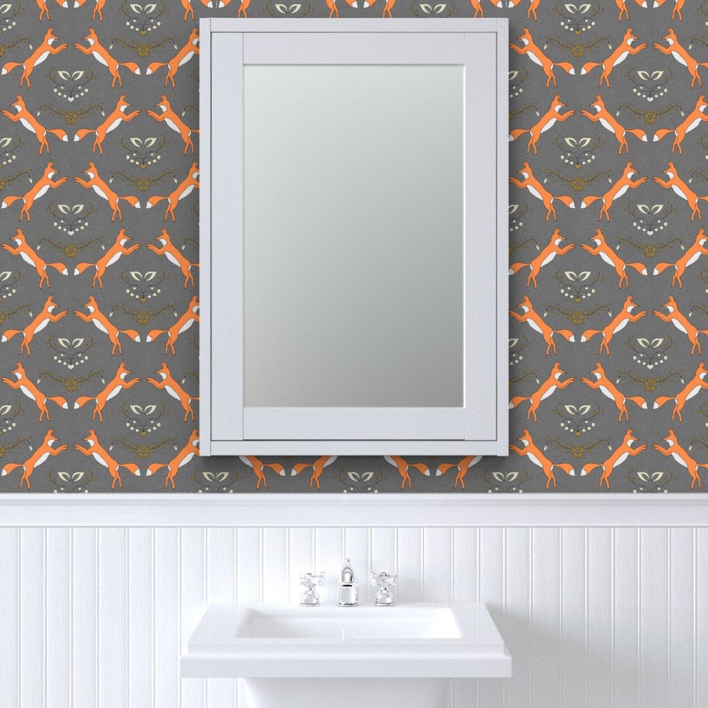 Orange Grey Fox Wallpaper Foxen by Holli Zollinger Custom - Etsy