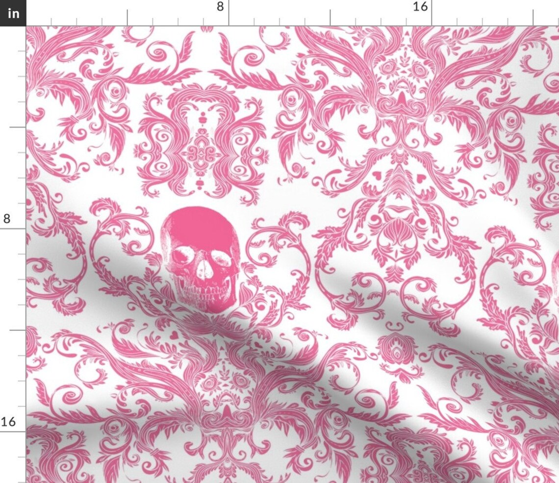 Pink Skull Fabric Dread Damask // Fuchsia by - Etsy