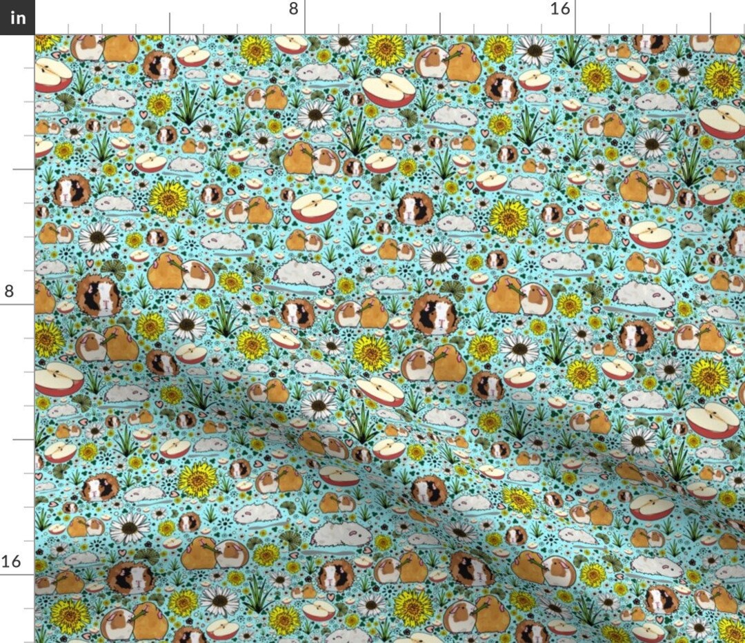 Guinea Pig Fabric Guinea Pigs on Blue by Nemki Guinea Pig Cotton Fabric ...