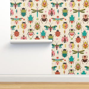 Retro Bugs Removable Peel and Stick Wallpaper - Butterfly Beetles ...
