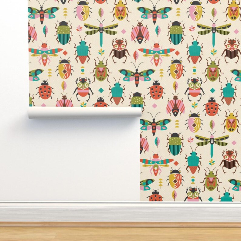 Retro Bugs Removable Peel and Stick Wallpaper - Butterfly Beetles ...