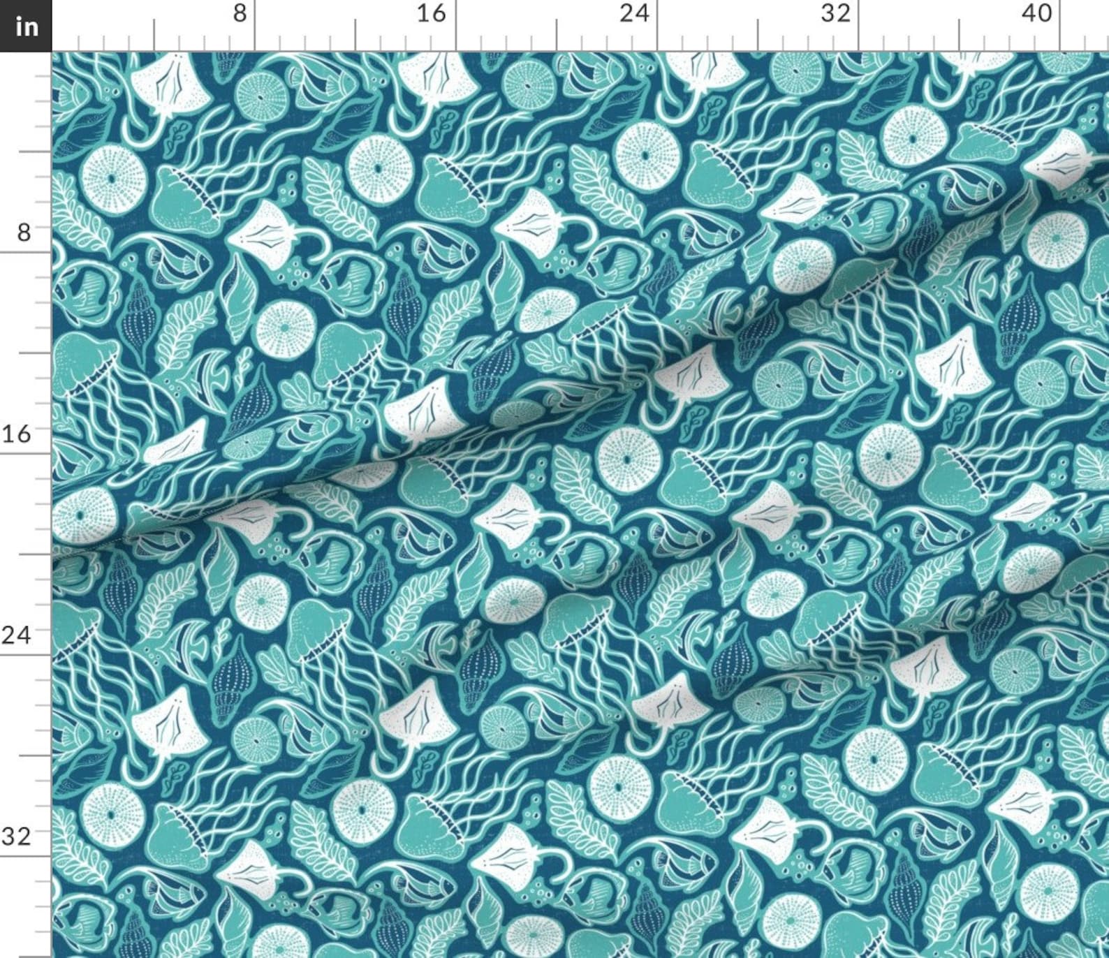 Nautical Fabric Sea Life Navy Blue Aqua By Heatherdutton - Etsy.de