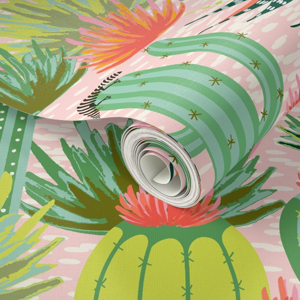 Cacti Wallpaper Modern Desert by Vivdesign Succulents Boho - Etsy