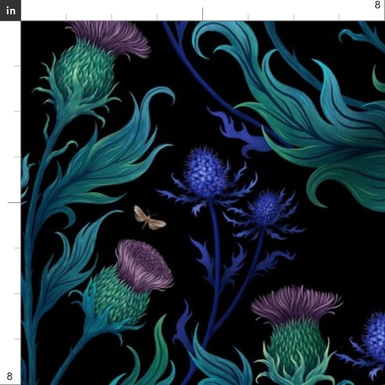 Art Nouveau Fabric Dark Thistle by Episodic_drawing Moody - Etsy