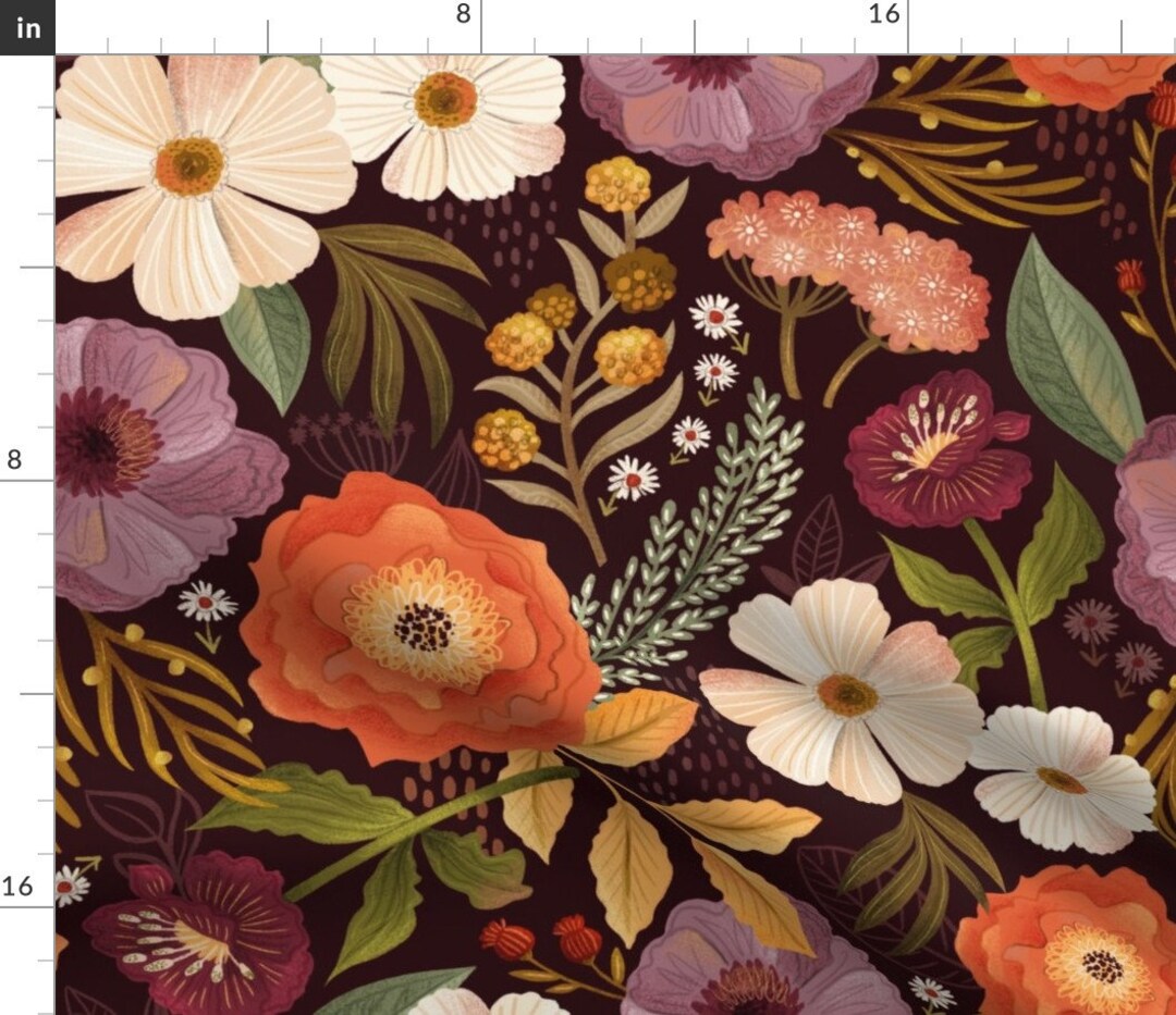 Autumn Floral Fabric Victoria's Gift by Fineapplepairgmail_com Dark ...