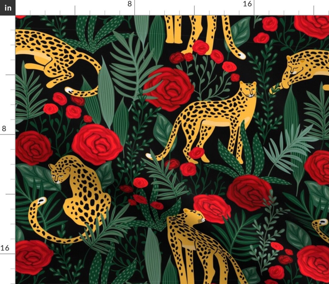 Maximalist Leopards Fabric Leopards and Roses by - Etsy