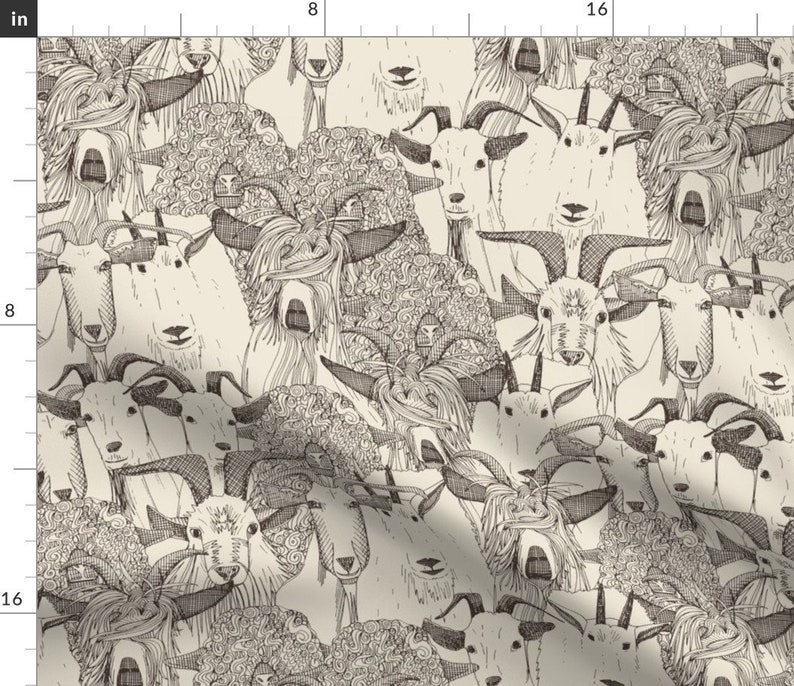 Goat Fabric Just Goats Natural By Scrummy Hand Drawing Kid | Etsy