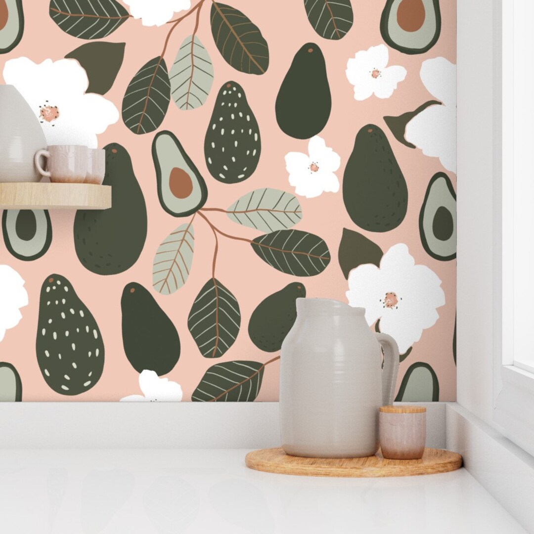 Avocado Wallpaper - Avocado Blossoms Jumbo by Indybloomdesign - Floral ...
