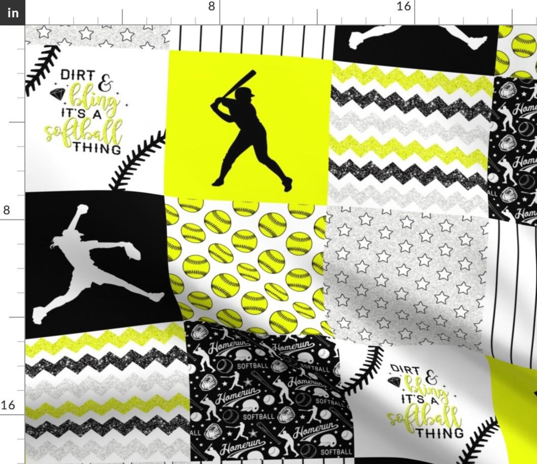 Yellow Softball Quilt Fabric Softball Dirt Bling Wholecloth Cheater ...