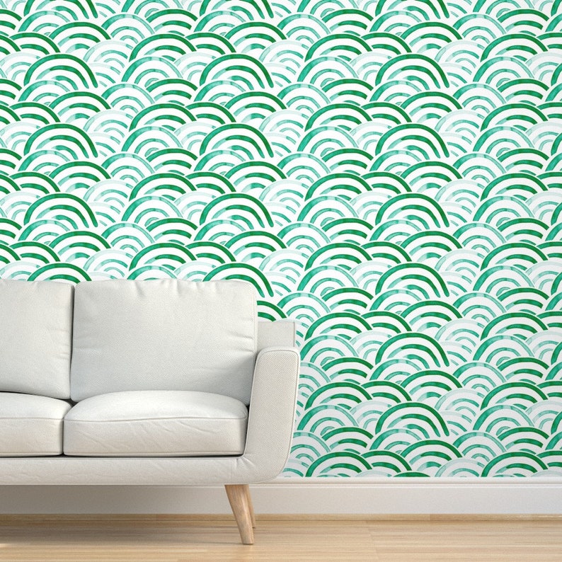 Emerald Wallpaper Watercolor Rainbows by Littlearrowdesign | Etsy