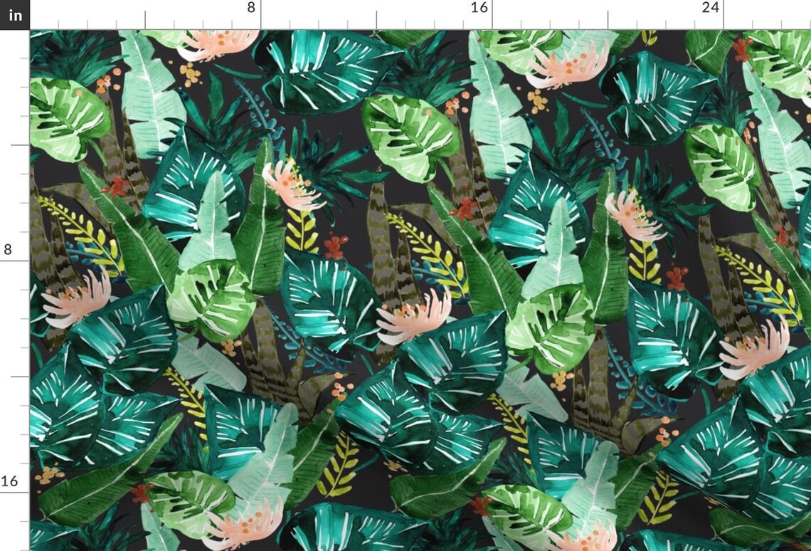 Tropical Leaves at Night Fabric - Tropical-dark by Crystal Walen ...