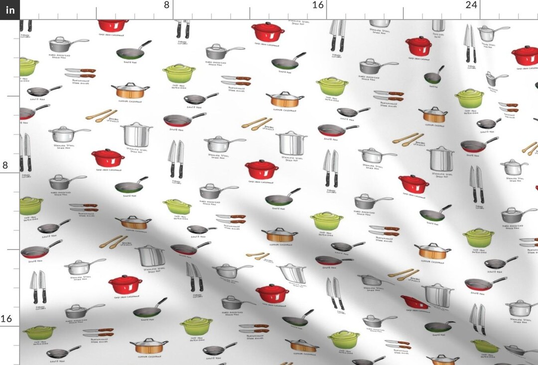 Cookware Fabric Get Cookin' by Pattysloniger Cookware Kitchen Pots Pans ...