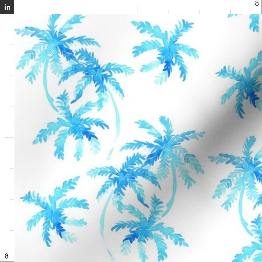 Watercolor Fabric Blue Tropical Palms By Erinanne | Etsy