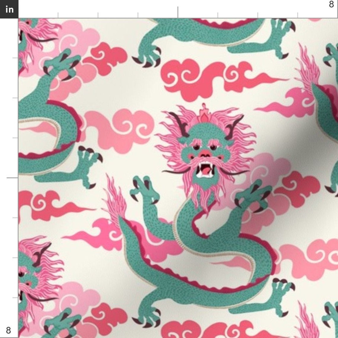 Pink Dragon Illustration Fabric Dragon Colourful by - Etsy