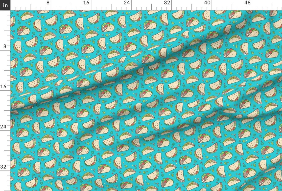Tacos Fabric - Tacos Food on Blue by Caja Design - Crunchy Tacos Food ...