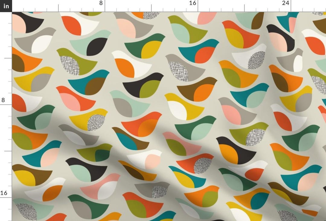 Mid Century Modern Fabric - Mid Century Birds by Katerhees - Mod ...