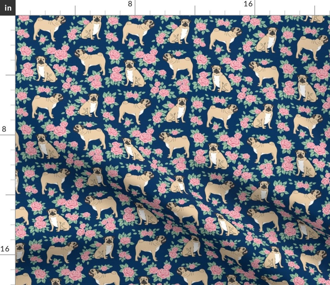 Floral Pugs Fabric Pug Rose Florals Fabric by Petfriendly Pink Roses ...