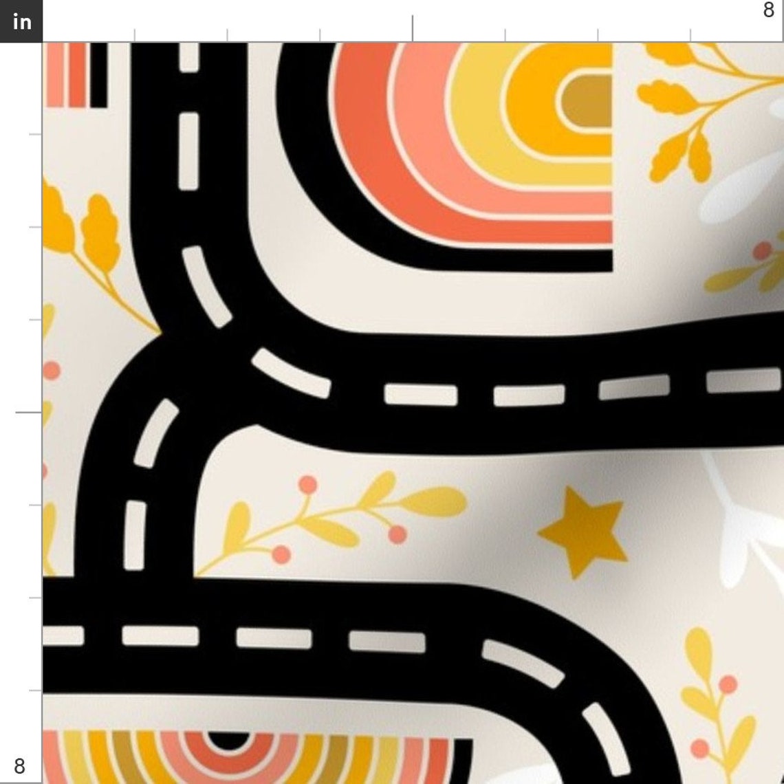 Rainbow Road Map Pattern Fabric Roads And Rainbows Driving | Etsy