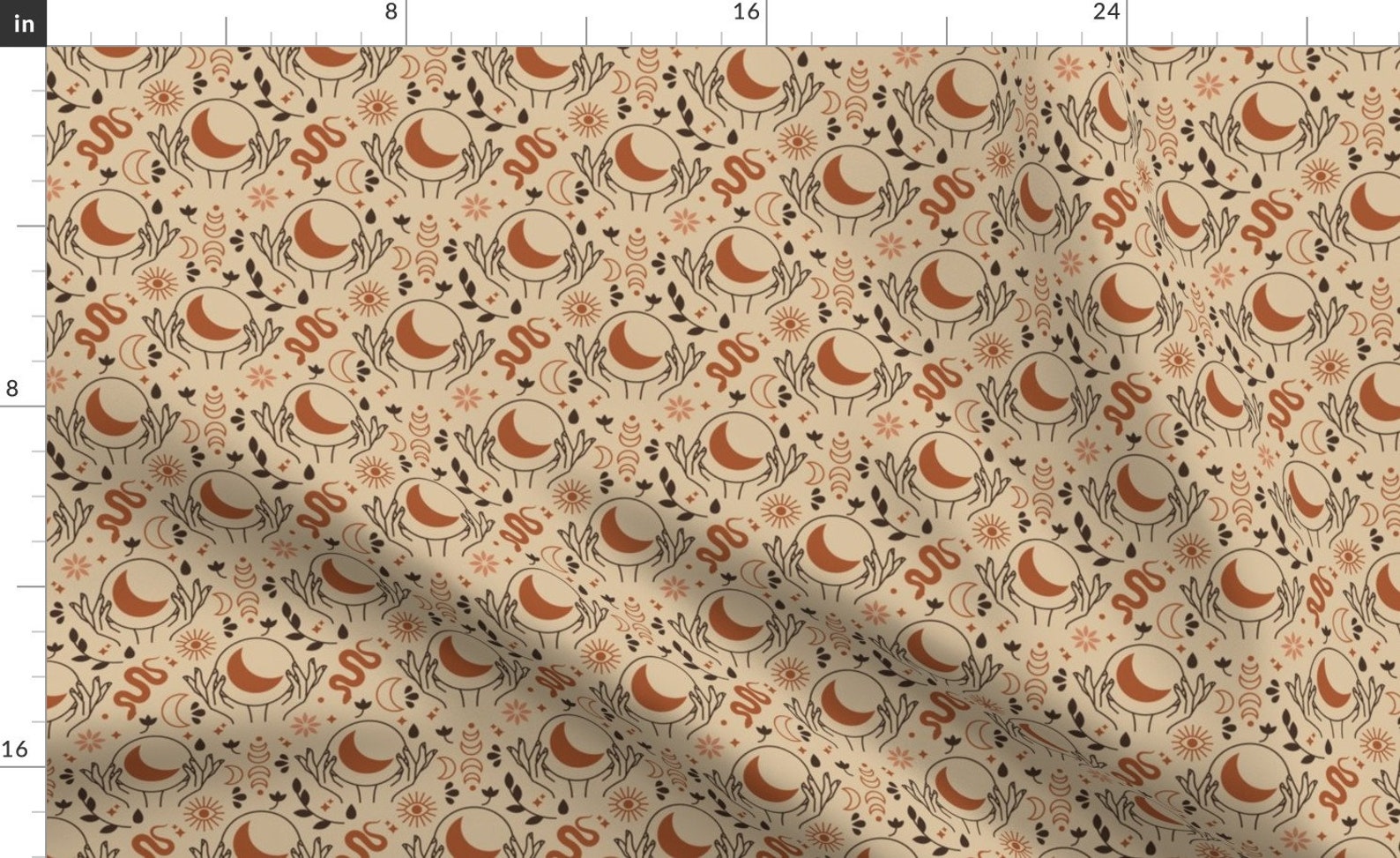 Boho Witch Cotton Fat Quarters - Lunar Moth Chakra Eye Crystals ...