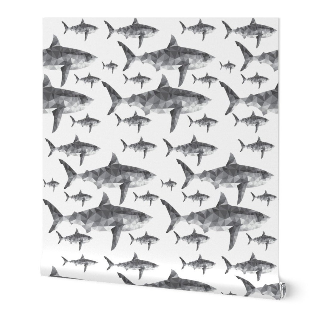 Shark Wallpaper Geometric Sharks Gray Nautical Summer by - Etsy