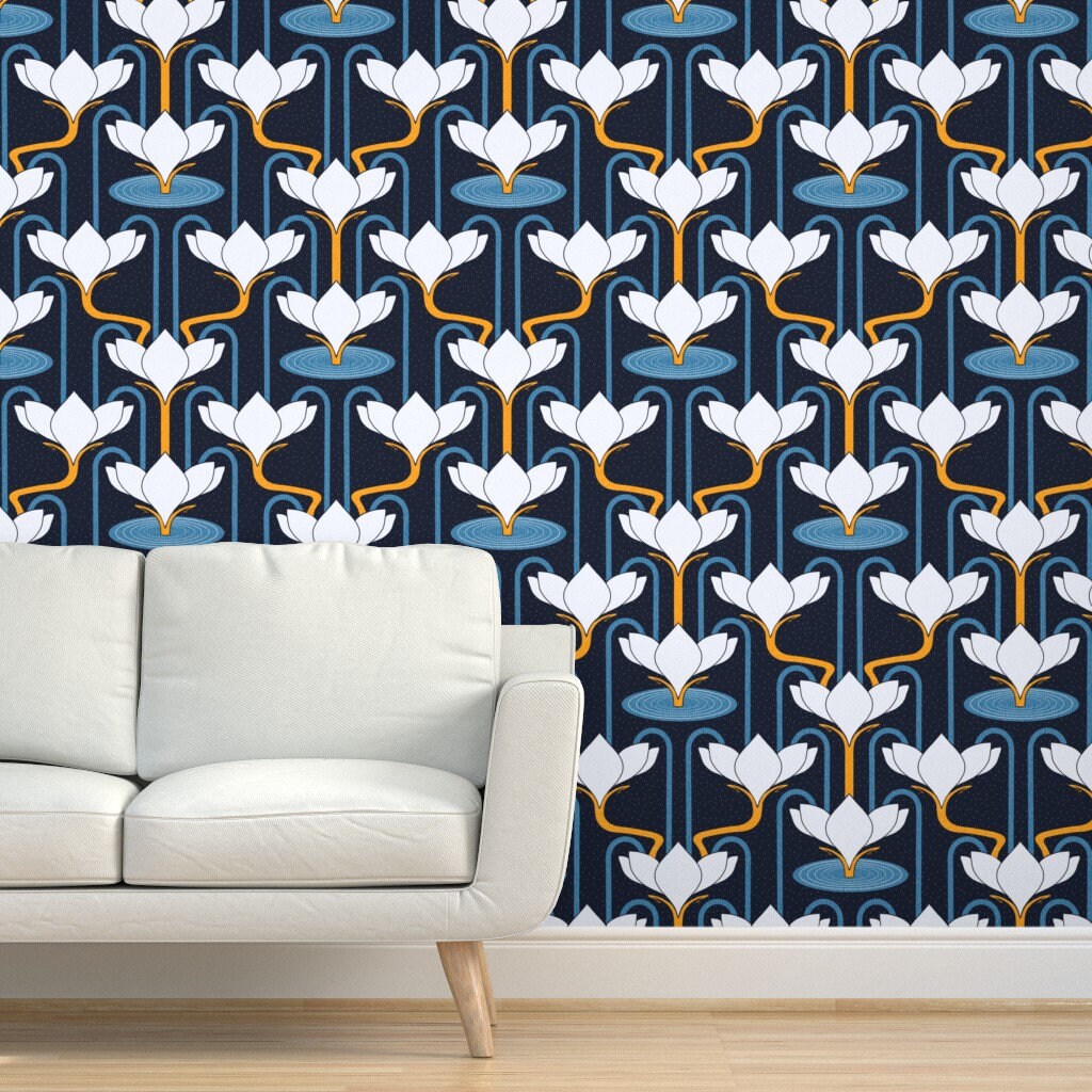 Art Blue Floral Wallpaper Fountain by Northstarstudio Art | Etsy