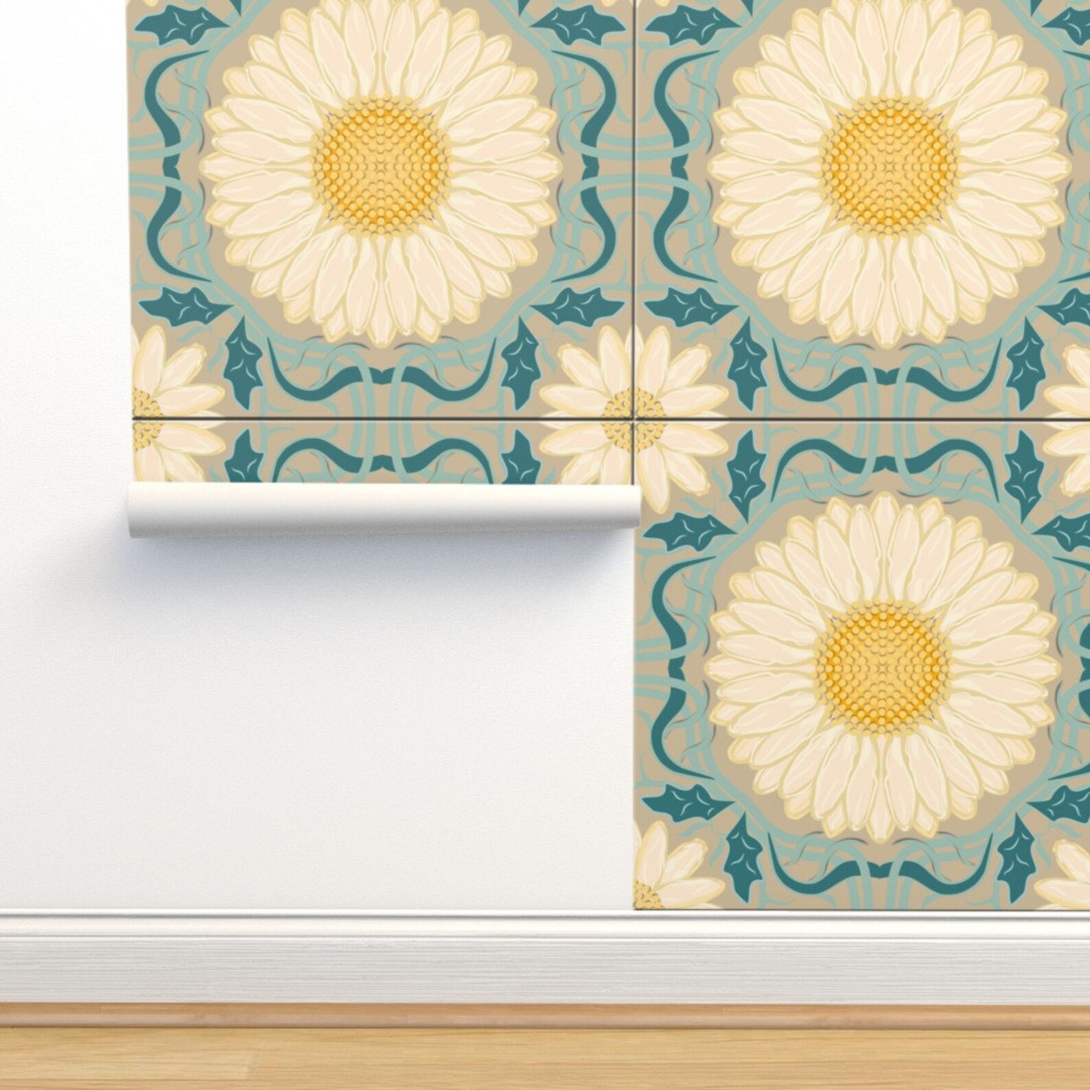 Daisy Wallpaper Spanish Floral Tile by Eclectic House - Etsy