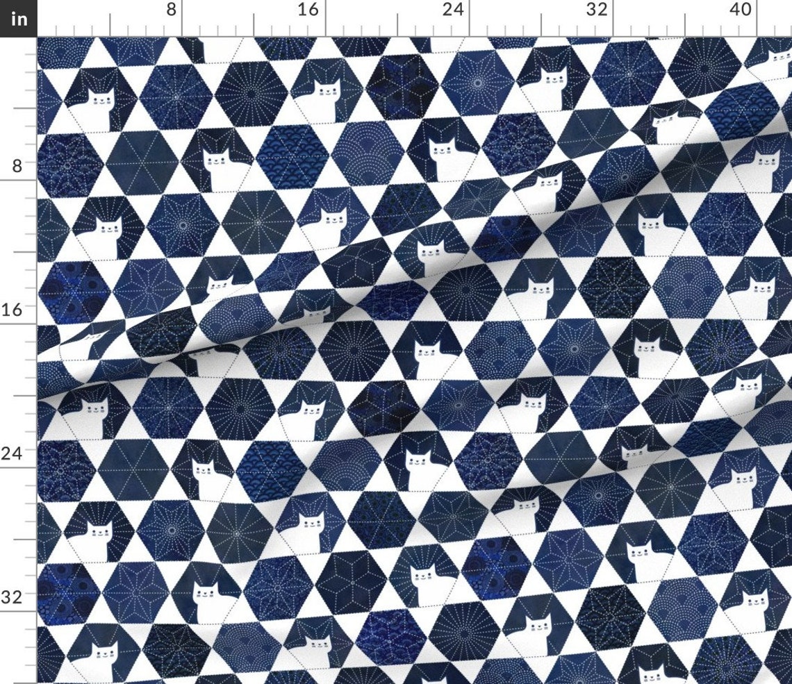 Sashiko Cats Fabric Japanese Patchwork by Patricia Lima - Etsy