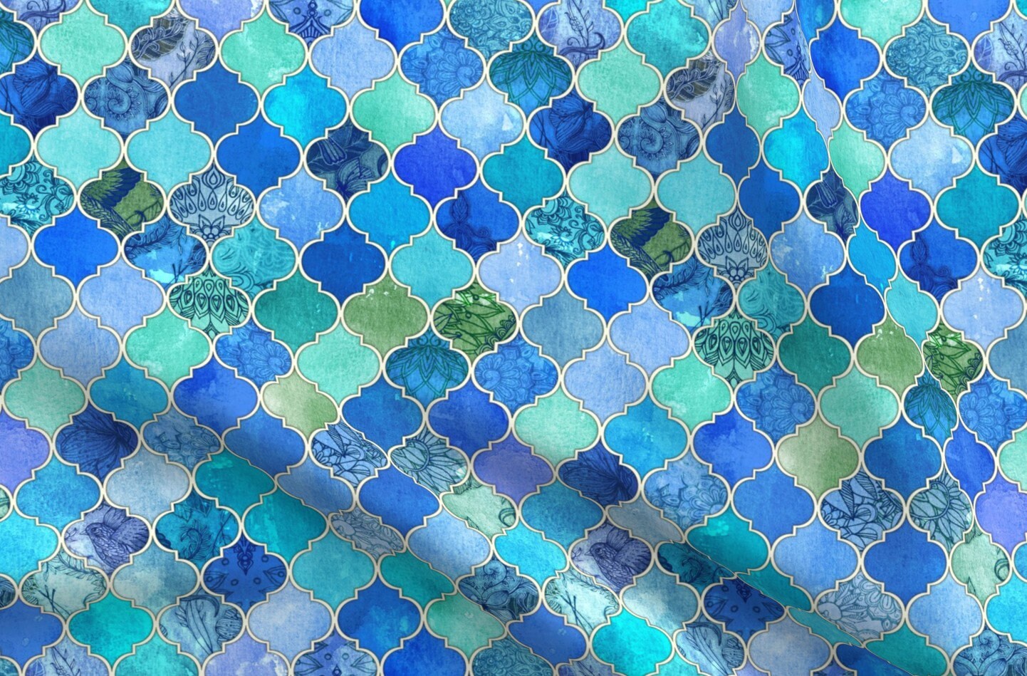 Blue Moroccan Fabric Cobalt Blue And Aqua Decorative | Etsy