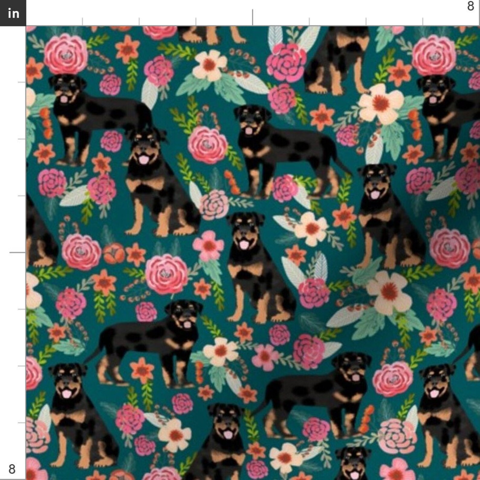 Rottweiler Fabric Rottweiler Floral Dog Fabric Rottweilers | Etsy