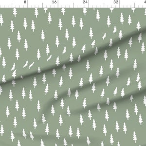 Tree Fabric White Trees On Sage By Littlearrowdesign Neutral | Etsy
