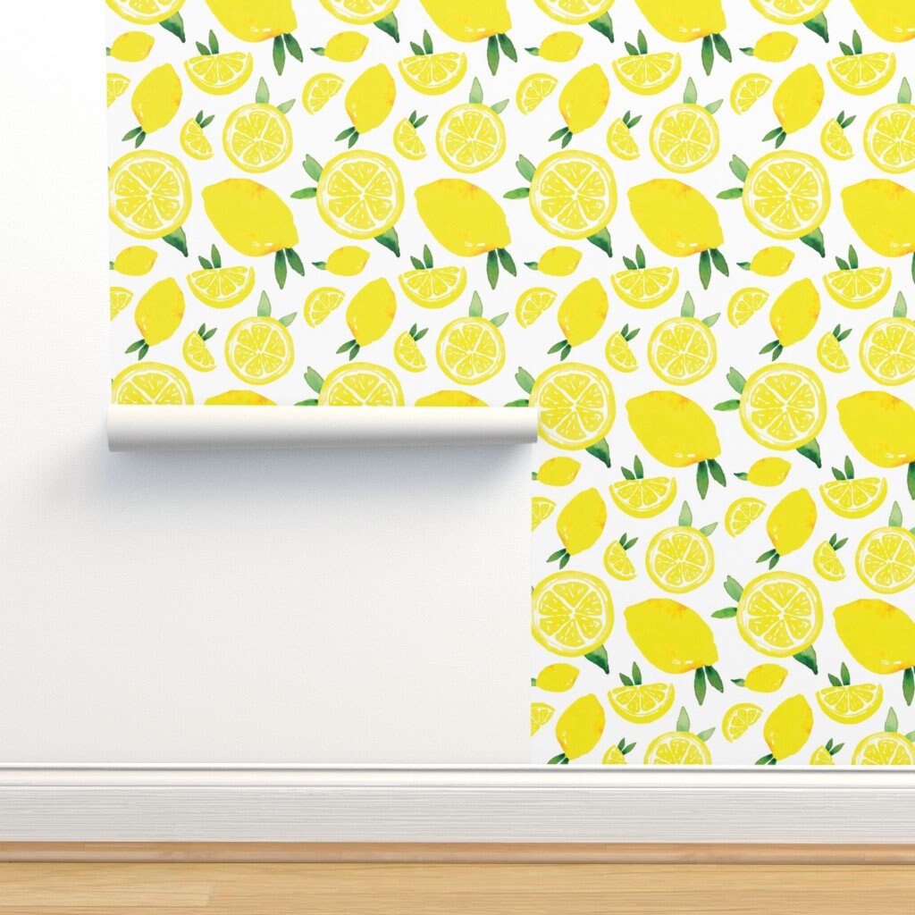 Yellow Lemons Jumbo Print Wallpaper Lemon Pattern by Alexis - Etsy