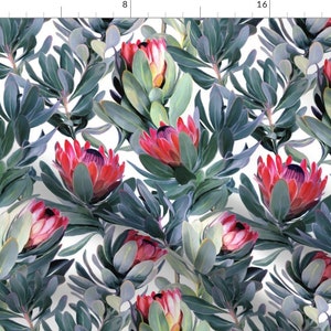 Proteas Fabric Painted Protea Pattern White Background by - Etsy
