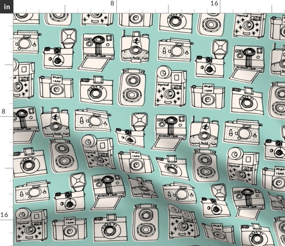 Cameras Fabric Vintage Cameras Pale Turquoise Custom Fabric by Andrea ...