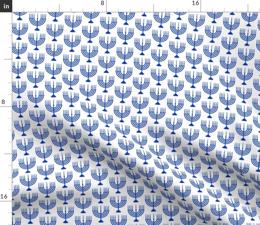 Hanukkah Menorah Fabric Menorahs Hanukkah Blue on White by ...