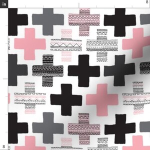 Plus Sign Fabric Pink Cross Geometric Aztec Modern Fabric by Little ...