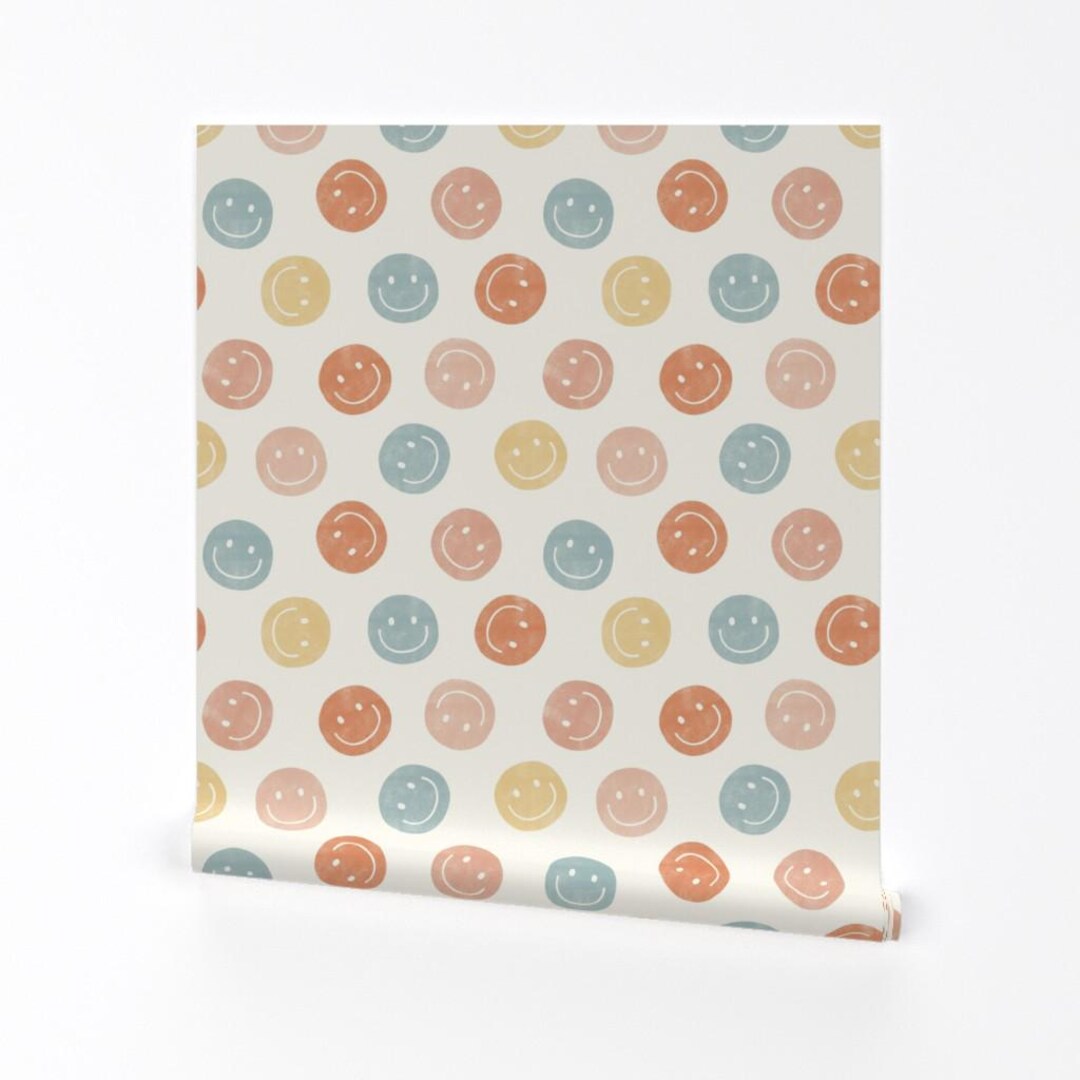 Boho Happy Face Removable Peel and Stick Wallpaper - Smiles Whimsical ...