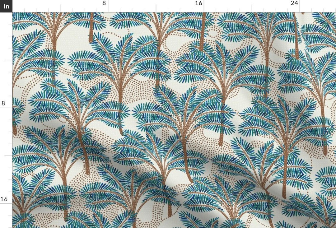 Vintage Palms Fabric - Turquoise Palm Trees by Evamatise - Tropical ...