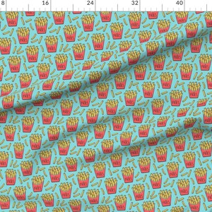 Hot Fries Fabric - French Fries Fast Food Red on Blue by Caja Design ...