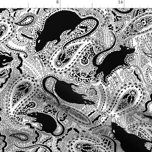 Rat Fabric Paisley Power Large Black Rat Print by - Etsy