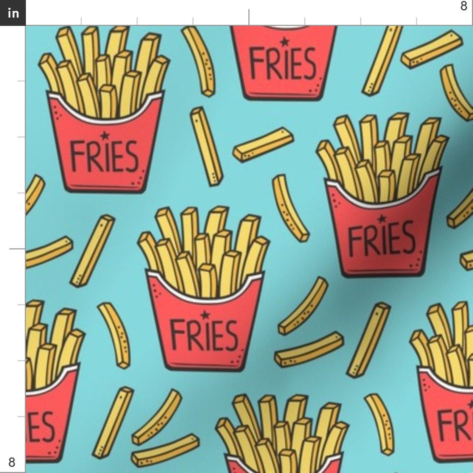 Hot Fries Fabric French Fries Fast Food Red on Blue by Caja - Etsy