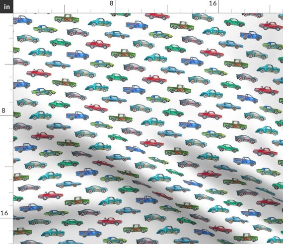 Toy Cars Fabric extra Little Toy Cars in Watercolor on Clean - Etsy