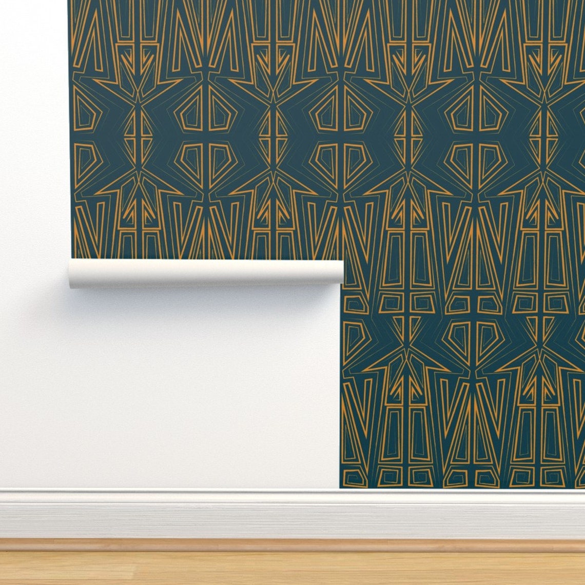 Tribal Wallpaper Five Tribes by Freethebold Teal Yellow - Etsy