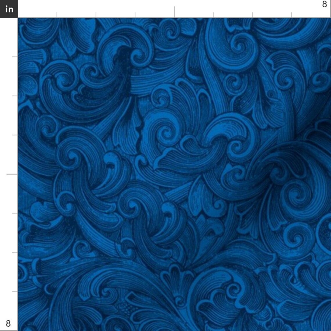 Flourishes Blue Victorian Fabric Engraved Swirls 13 Blue - Etsy