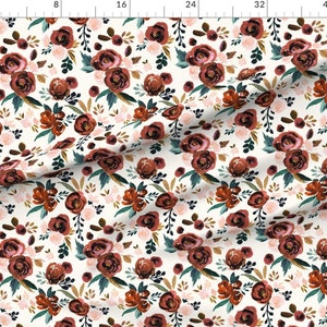 Watercolor Roses Fabric Valentina Vintage Rust Rose Cream by Crystal ...