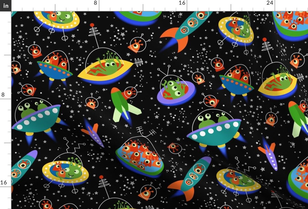 Spaceship Aliens Fabric - Cruising the Nebula Highway by Vo_aka ...