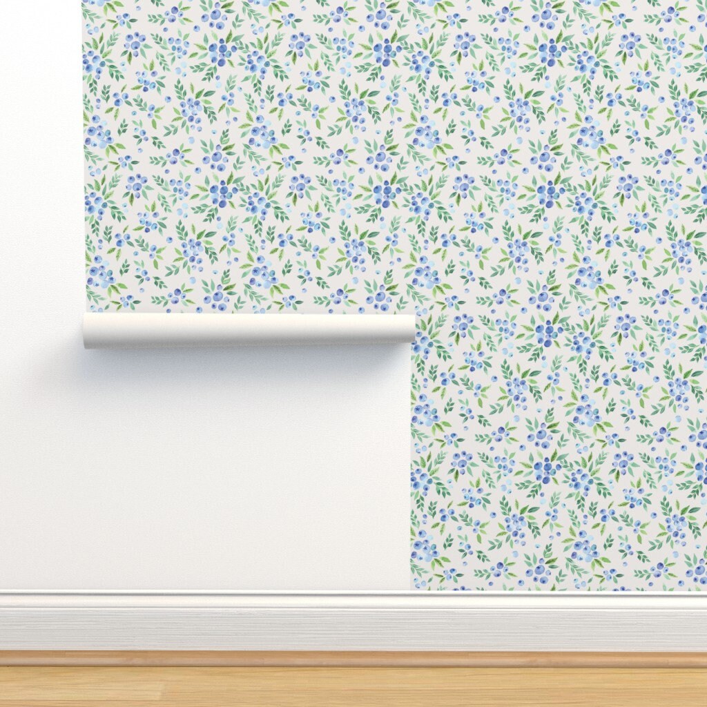 Blueberry Wallpaper Blueberry Bushes by Yuanxudesign Blue - Etsy