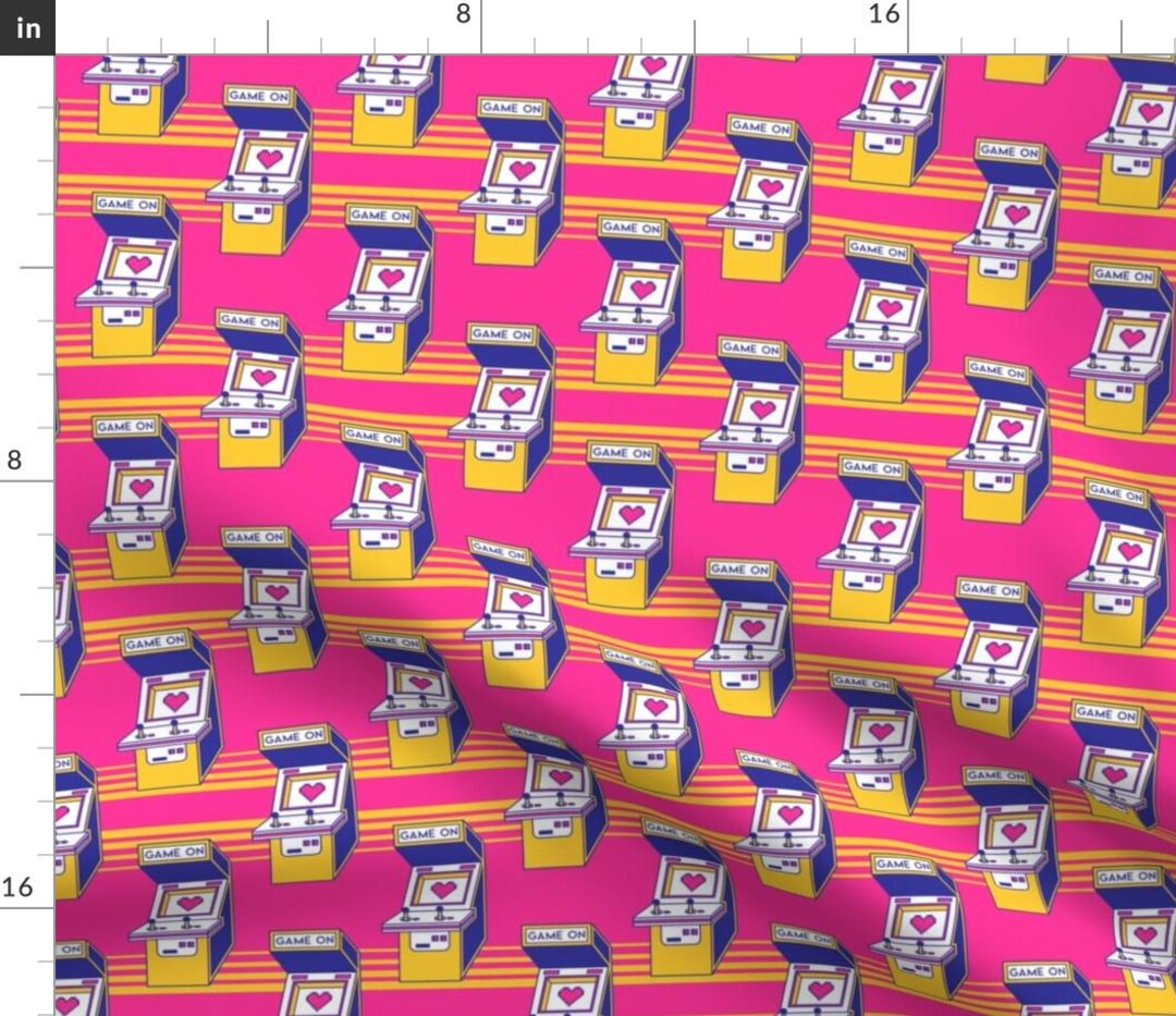 Retro Arcade Games Neon Pink Fabric Retro Arcade Video Game by ...
