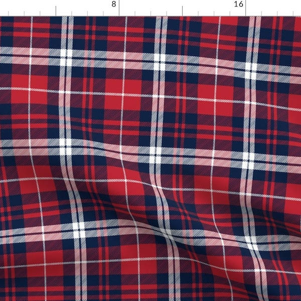 Navy Red Blue Plaid Fabric - Etsy