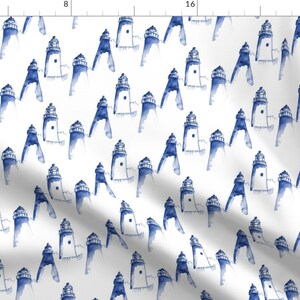Blue Lighthouses Fabric - Nautical Indigo Light House Watercolor by ...